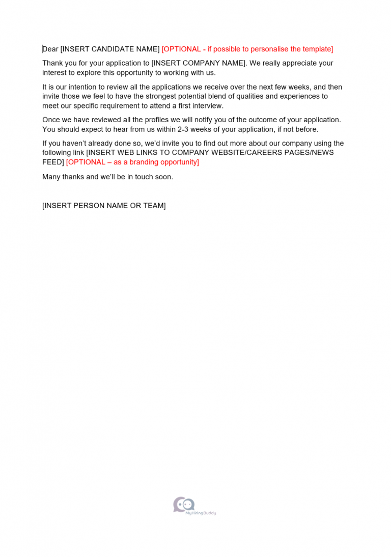 Application response acknowledgement template - MyHiringBuddy